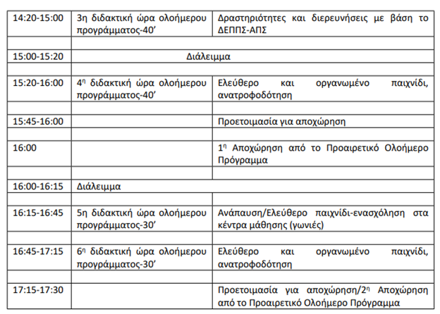 Η τελική εγκύκλιος λειτουργίας του Ολοήμερου σχολείου